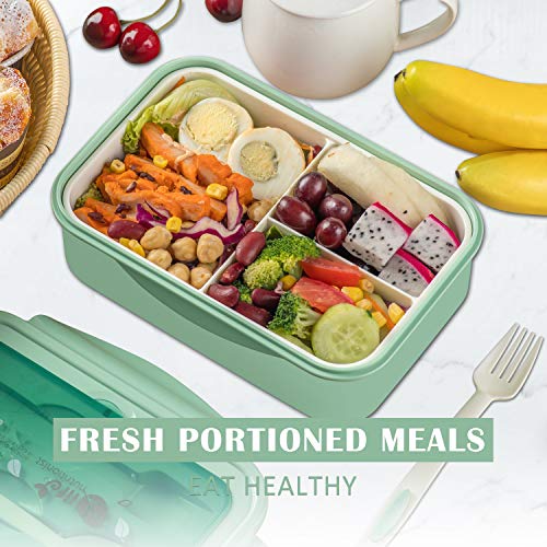 LOVINA Bento Boxes for Adults - 1100 ML Bento Lunch Box For Kids Childrens With Spoon & Fork - Durable Perfect Size for On-the-Go Meal, BPA-Free and Food-Safe Materials(Green)