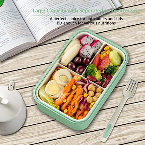 LOVINA Bento Boxes for Adults - 1100 ML Bento Lunch Box For Kids Childrens With Spoon & Fork - Durable Perfect Size for On-the-Go Meal, BPA-Free and Food-Safe Materials(Green)