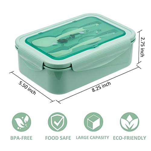 LOVINA Bento Boxes for Adults - 1100 ML Bento Lunch Box For Kids Childrens With Spoon & Fork - Durable Perfect Size for On-the-Go Meal, BPA-Free and Food-Safe Materials(Green)