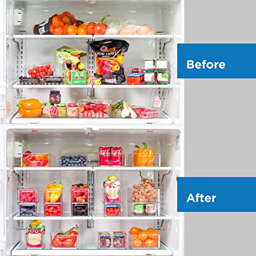 Set Of 8 Refrigerator Organizer Bins - Stackable Fridge Organizers with Cutout Handles for Pantry, Freezer, Kitchen, Countertops, Cabinets - Clear Plastic Food Storage Bins