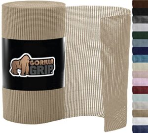 gorilla grip drawer and shelf liner, strong grip, non adhesive easiest install mat, 12 in x 20 ft, durable organization liners, kitchen cabinets drawers cupboards, bathroom storage shelves, beige