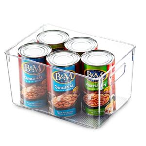 Set Of 4 Clear Pantry Organizer Bins Household Plastic Food Storage Basket with Cutout Handles for Kitchen, Countertops, Cabinets, Refrigerator, Freezer, Bedrooms, Bathrooms - 11" Wide