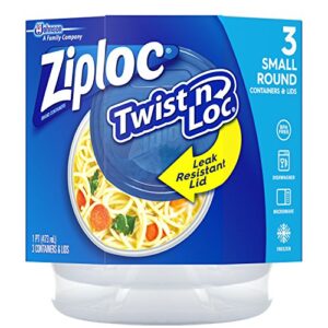 ziploc twist n loc food storage meal prep containers reusable for kitchen organization, dishwasher safe, small round, 3 count