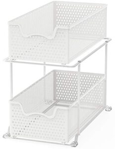 simple houseware 2 tier sliding cabinet basket organizer drawer, white