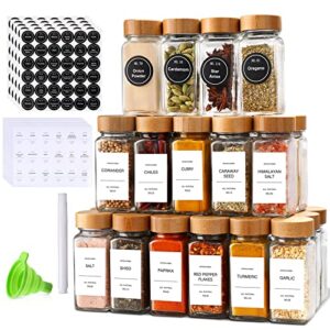 dimbrah spice jars with label-4oz 24pcs, glass spice jars with bamboo lids,spices container set with white printed spice labels,kitchen empty spice jars with shaker lids