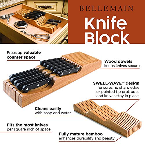 Bellemain 100% Pure Bamboo in Drawer Knife Block, Knife Organizer. Store Knives Safely with The Blades Down. Storage Solution for Your Kitchen, Drawer Knife Organizer