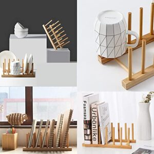 INNERNEED Bamboo Wooden Plate Racks Dish Stand Holder Kitchen Storage Cabinet Organizer for Dish/Plate/Bowl/Cup/Pot Lid/Cutting Board (Pack of 2)