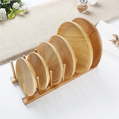 INNERNEED Bamboo Wooden Plate Racks Dish Stand Holder Kitchen Storage Cabinet Organizer for Dish/Plate/Bowl/Cup/Pot Lid/Cutting Board (Pack of 2)