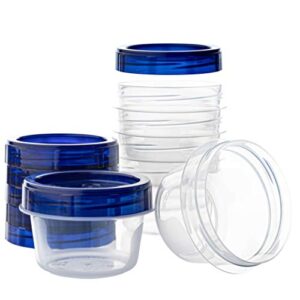 plasticpro twist top deli containers clear bottom with blue top twist on lids reusable, stackable, food storage freezer container (6, 4 ounce)