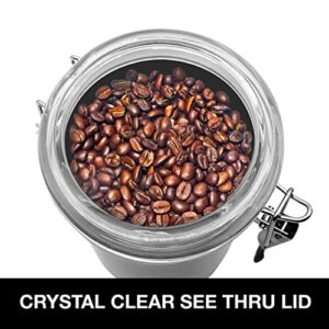 OGGI Stainless Steel Canister 62oz - Airtight Clamp Lid, Clear See-Thru Top - Ideal for Coffee Bean/Ground Coffee /Kitchen/ Pantry Storage. Large Size 5" x 7.5".