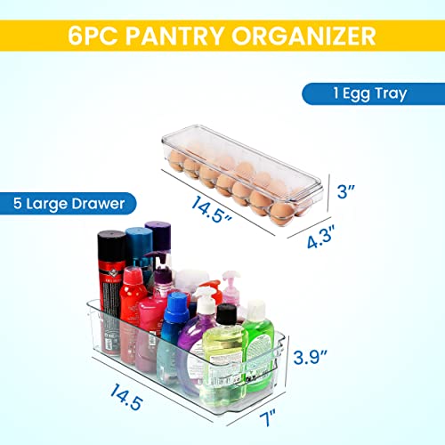 Utopia Home Set of 6 Fridge Organizer - Includes 6 Refrigerator Organizer Bins (5 Drawers & 1 Egg Holder) - Pantry Organization And Storage Bins for Freezers, Countertops and Cabinets