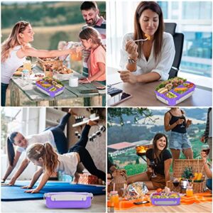 Bento Box, Lunch Box Kids, 1300ML Bento Box Adult Lunch Box with 4 Compartment&Food Picks Cake Cups, Lunch Box Containers for Adults/Kids/Toddler, Leak-Proof, Microwave/Dishwasher/Freezer Safe(Purple)