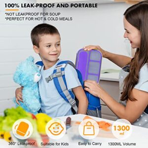 Bento Box, Lunch Box Kids, 1300ML Bento Box Adult Lunch Box with 4 Compartment&Food Picks Cake Cups, Lunch Box Containers for Adults/Kids/Toddler, Leak-Proof, Microwave/Dishwasher/Freezer Safe(Purple)