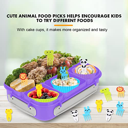 Bento Box, Lunch Box Kids, 1300ML Bento Box Adult Lunch Box with 4 Compartment&Food Picks Cake Cups, Lunch Box Containers for Adults/Kids/Toddler, Leak-Proof, Microwave/Dishwasher/Freezer Safe(Purple)