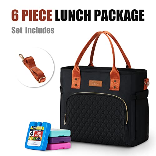 Yitote Lunch Bag Women Insulated with 4 Icepacks,Cute Lunch Bags for Women with Bottle Holder,Lunch Box for Women Lunch Bag with Adjustable Shoulder Strap,Women Lunch Bags for Work (Black)