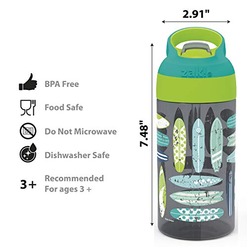 Zak Designs 16oz Riverside Beach Life Kids Water Bottle with Straw and Built in Carrying Loop Made of Durable Plastic, Leak-Proof Design for Travel, 2 count (Pack of 1)