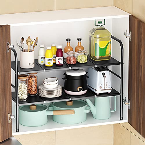 NETEL Under Sink Organizer, Expandable Cabinet Shelf Organizer 2 Tier Under Bathroom Storage Rack with Removable Panels,Multi-Use for Under Kitchen Bathroom Sink Organizers and Storage