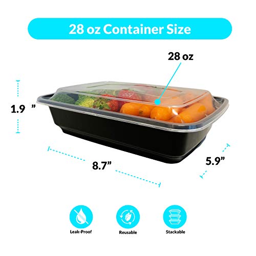 Reli. (50 Pack 28 oz. Meal Prep Containers - 1 Compartment Food Containers with Lids, Stackable Microwavable Freezer Dishwasher Safe Plastic Food Storage - Black Reusable BPA Free Bento Box/Lunch Box