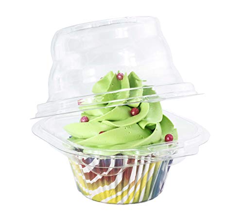 Katgely Individual Cupcake Containers (Pack of 50)- Single Compartment Clear Plastic Cupcake Boxes, Cupcake Holder - Stackable, Deep Dome, Disposable & BPA-Free