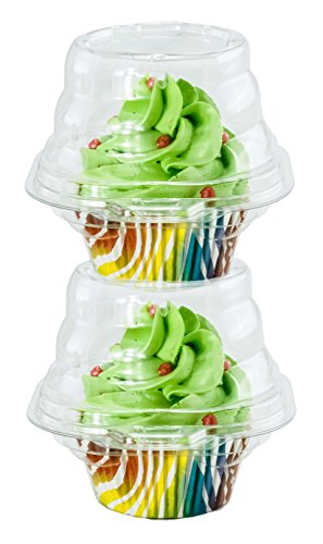 Katgely Individual Cupcake Containers (Pack of 50)- Single Compartment Clear Plastic Cupcake Boxes, Cupcake Holder - Stackable, Deep Dome, Disposable & BPA-Free