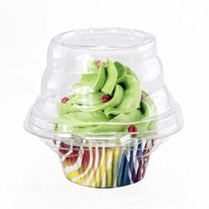 Katgely Individual Cupcake Containers (Pack of 50)- Single Compartment Clear Plastic Cupcake Boxes, Cupcake Holder - Stackable, Deep Dome, Disposable & BPA-Free