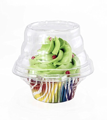 Katgely Individual Cupcake Containers (Pack of 50)- Single Compartment Clear Plastic Cupcake Boxes, Cupcake Holder - Stackable, Deep Dome, Disposable & BPA-Free