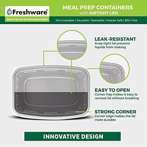 Freshware Meal Prep Containers [15 Pack] 1 Compartment Food Storage Containers with Lids, Bento Box, BPA Free, Stackable, Microwave/Dishwasher/Freezer Safe (28 oz)