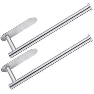 paper towel holder under cabinet 2 pack,stainless steel paper towel holder wall mount for kitchen, bathroom, rv, paper towel rack with self adhesive and screws (silver)