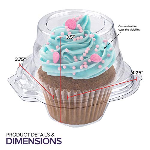 Stock Your Home Individual Plastic Cupcake Containers Disposable with Connected Airtight Dome Lid (50 Count) Clear Single Cupcake Container, BPA Free