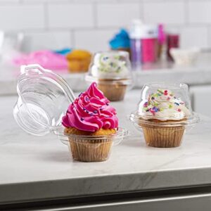 Prestee 100 Individual Cupcake Containers - Stackable | Cupcake Boxes Individual | Cupcake Holders | Single Cupcake Boxes | With Connected Airtight Deep Dome Lid | BPA-Free