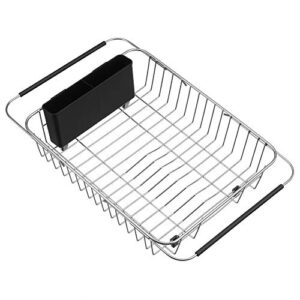 sanno expandable dish drying rack over the sink dish drainer dish rack in sink or on counter with utensil silverware storage holder, rustproof stainless steel