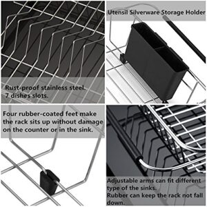 SANNO Expandable Dish Drying Rack Over The Sink Dish Drainer Dish Rack in Sink or On Counter with Utensil Silverware Storage Holder, Rustproof Stainless Steel