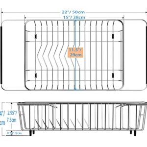 SANNO Expandable Dish Drying Rack Over The Sink Dish Drainer Dish Rack in Sink or On Counter with Utensil Silverware Storage Holder, Rustproof Stainless Steel