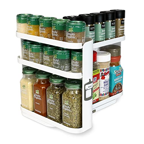 Cabinet Caddy SNAP! (White | Pull & Rotate Spice Rack Organizer| 3 Snap-In Shelves Adjust for 5 Levels of Storage | Magnetic Modular Design | Non-Skid Base | 8.9”H x 6.1”W x 10.8”D