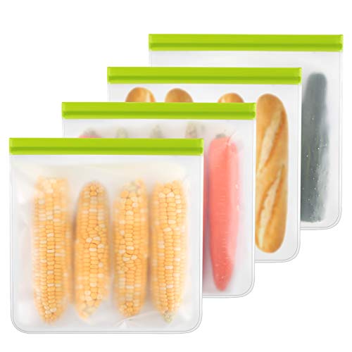 Reusable Food Storage Bags, 4 Pack Reusable Gallon Bags Seal & Leak Proof, BPA Free Reusable Freezer Bags for Travel, Marinate Meats, Fruit or food Storage