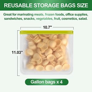 Reusable Food Storage Bags, 4 Pack Reusable Gallon Bags Seal & Leak Proof, BPA Free Reusable Freezer Bags for Travel, Marinate Meats, Fruit or food Storage