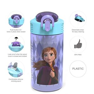 Zak Designs Disney Frozen 2 Kids Water Bottle Set with Reusable Straws and Built in Carrying Loops, Made of Plastic, Leak-Proof Water Bottle Designs (Elsa & Anna, 16 oz, BPA-Free, 2pc Set)