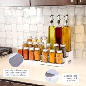 3–Tier Expandable Spice Rack - Adjustable Length, Stability with Non-Skid Shelf, Three Tiers for Easy Visibility, Organizer for Kitchen Cabinet, Pantry or Countertop.