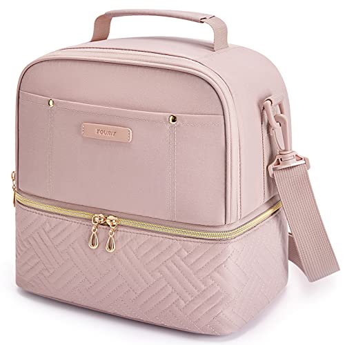 TOURIT Lunch Bag Women Double Deck Lunch Box Insulated Lunch Cooler for Women Men Work, School, Pink