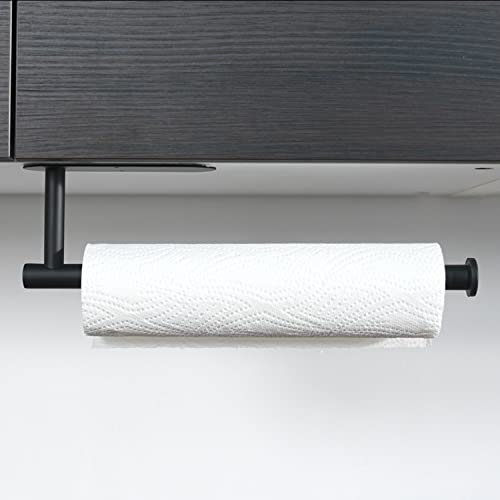 JuJeKwk Paper Towel Holder Under Cabinet, Self-Adhesive Kitchen Paper Towels Holder Wall Mount , SUS304 Stainless Steel 13 inch (Black, 1)