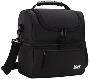 mier adult lunch box insulated lunch bag large cooler tote bag for men, women, double deck cooler(black large)