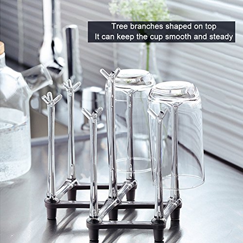 Marbrasse Retractable Cup Drying Rack, Drinking Glass and Sports Bottle Drainer Stand, Plastic Bag Dryer and Mug Tree with Non-Slip Bottom for Kitchen Countertop