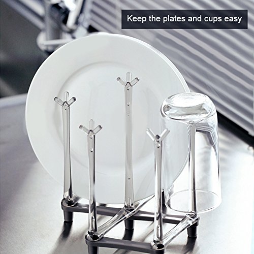 Marbrasse Retractable Cup Drying Rack, Drinking Glass and Sports Bottle Drainer Stand, Plastic Bag Dryer and Mug Tree with Non-Slip Bottom for Kitchen Countertop