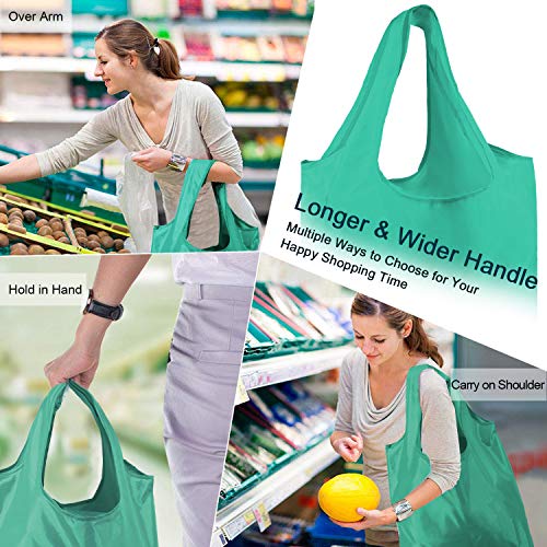 BeeGreen Reusable-Grocery-Bags-Foldable-Machine-Washable-Reusable-Shopping-Bags-Bulk Colorful 10 Pack 50LBS Extra Large Folding Reusable Bags Totes w Zipper Storage Bag Lightweight Polyester Fabric