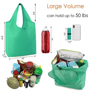 BeeGreen Reusable-Grocery-Bags-Foldable-Machine-Washable-Reusable-Shopping-Bags-Bulk Colorful 10 Pack 50LBS Extra Large Folding Reusable Bags Totes w Zipper Storage Bag Lightweight Polyester Fabric