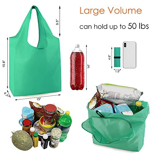 BeeGreen Reusable-Grocery-Bags-Foldable-Machine-Washable-Reusable-Shopping-Bags-Bulk Colorful 10 Pack 50LBS Extra Large Folding Reusable Bags Totes w Zipper Storage Bag Lightweight Polyester Fabric