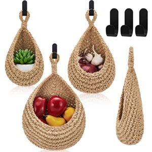 honeydak hanging wall basket teardrop baskets onion coat bohemian storage fruit hooks for kitchen home restaurant garlic vegetable planters, 3 sizes (light linen)