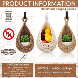 Honeydak Hanging Wall Basket Teardrop Baskets Onion Coat Bohemian Storage Fruit Hooks for Kitchen Home Restaurant Garlic Vegetable Planters, 3 Sizes (Light Linen)