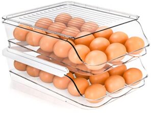 utopia kitchen rolling egg container for refrigerator with lid – pack of 2 stackable plastic egg holder for refrigerator – terrazo egg tray for refrigerator or fridge organizer