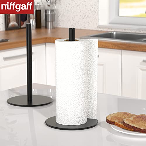 Black Paper Towel Holder Countertop, Free-Standing Kitchen Roll Holder, Stainless Steel Kitchen Towel Holder for Kitchen Rolls Organizer, Classic Fashion Kitchen Roll Dispenser